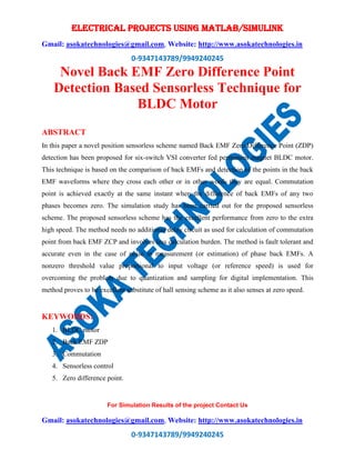 Novel Back EMF Zero Difference Point Detection Based Sensorless Technique for BLDC Motor | PDF