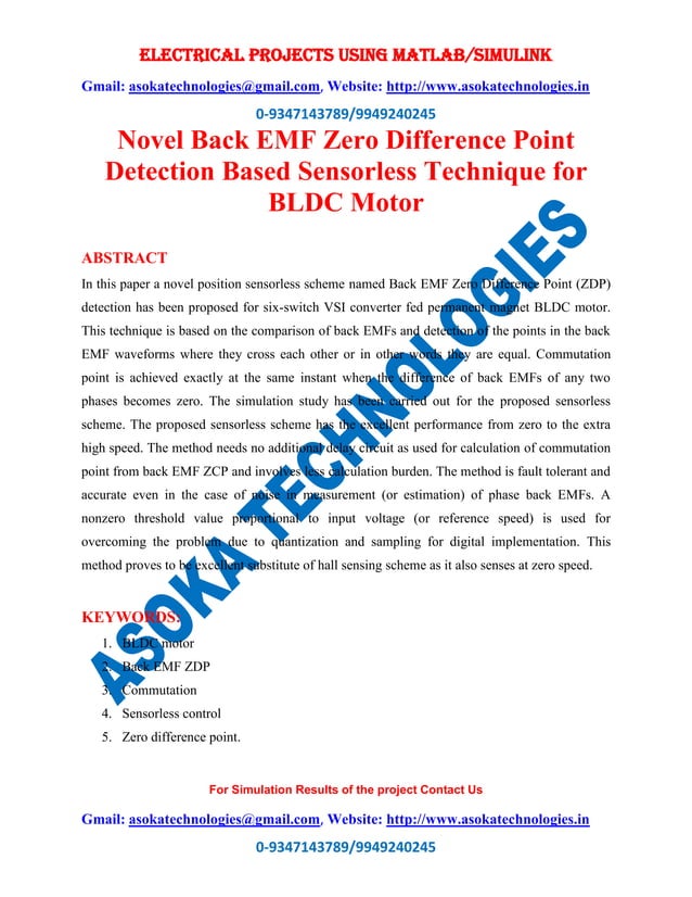 Novel Back EMF Zero Difference Point Detection Based Sensorless Technique for BLDC Motor | PDF