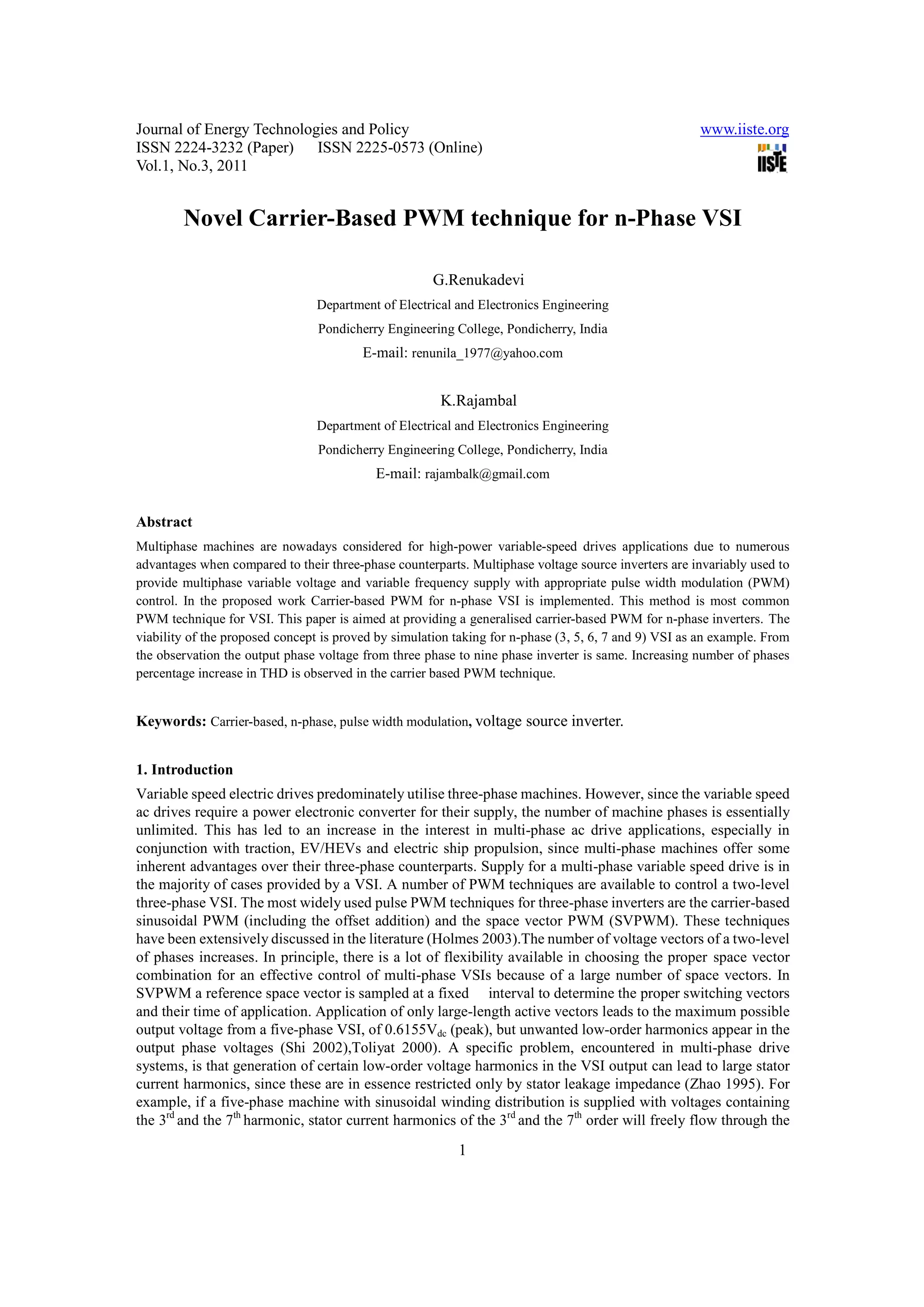 Novel carrier based pwm technique for n-phase vsi | PDF