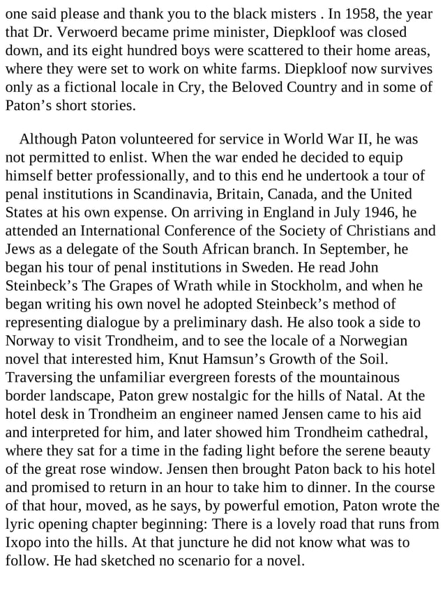 Novel cry, the beloved country | PDF