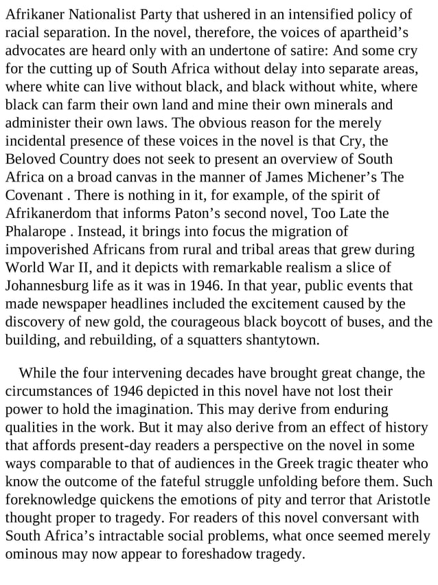 Novel cry, the beloved country | PDF