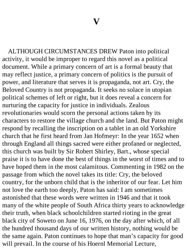 Novel cry, the beloved country | PDF