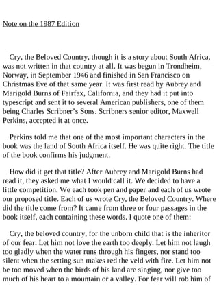 Novel cry, the beloved country | PDF
