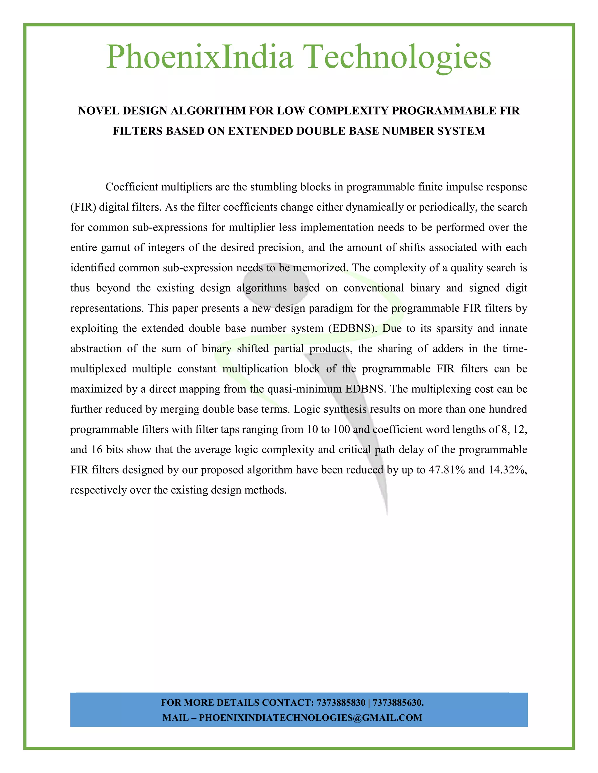 Novel Design Algorithm For Low Complexity Programmable Fir Filters Based On Extended Double Base