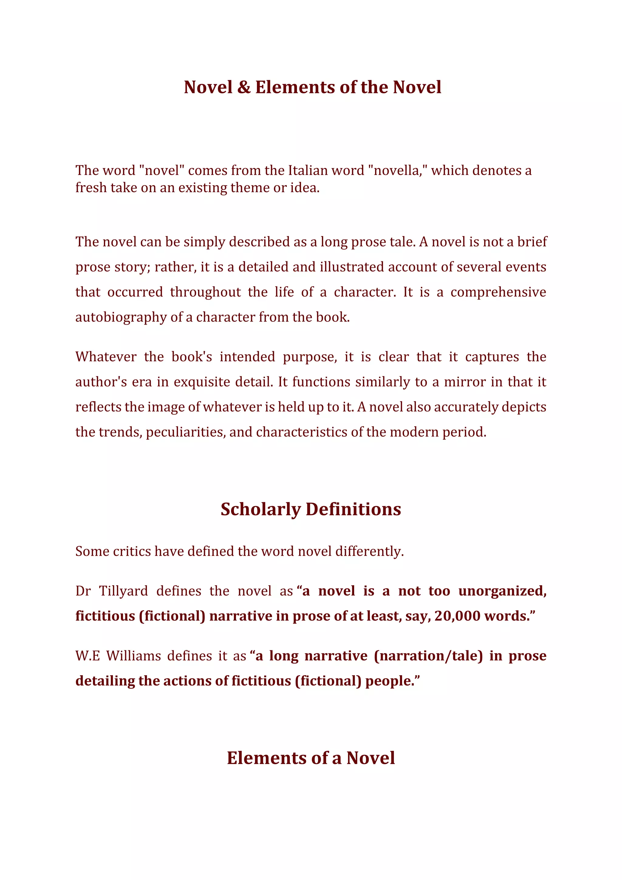 Novel & Elements of the Novel | PDF
