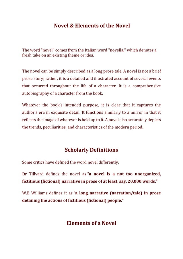Novel & Elements of the Novel | PDF | Fiction | Books and Literature