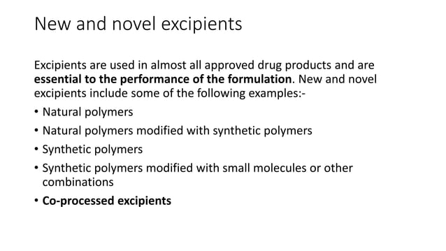 Novel excipients | PDF | Chemistry | Science