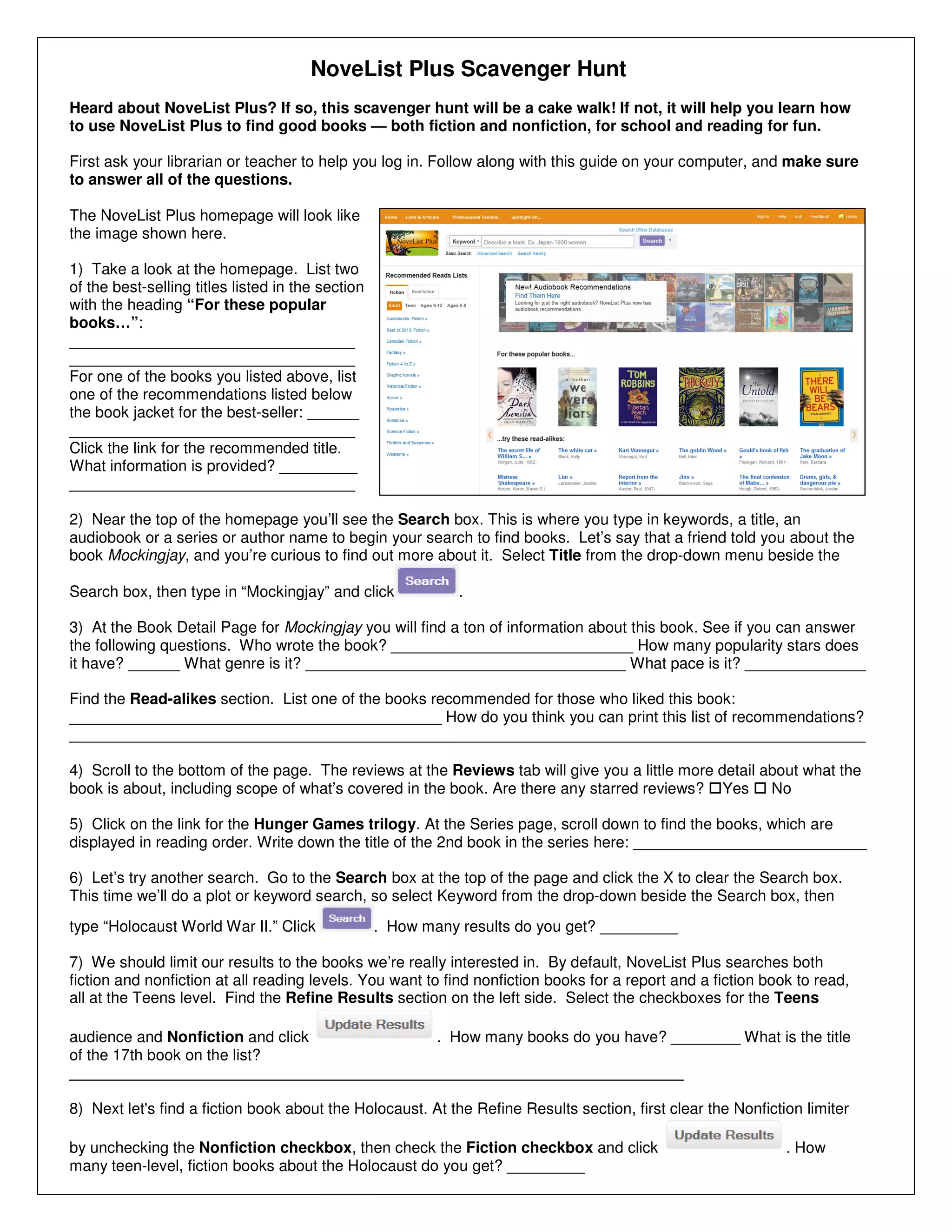 Novelist plus scavenger_hunt | PDF