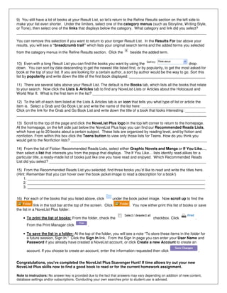 Novelist plus scavenger_hunt | PDF