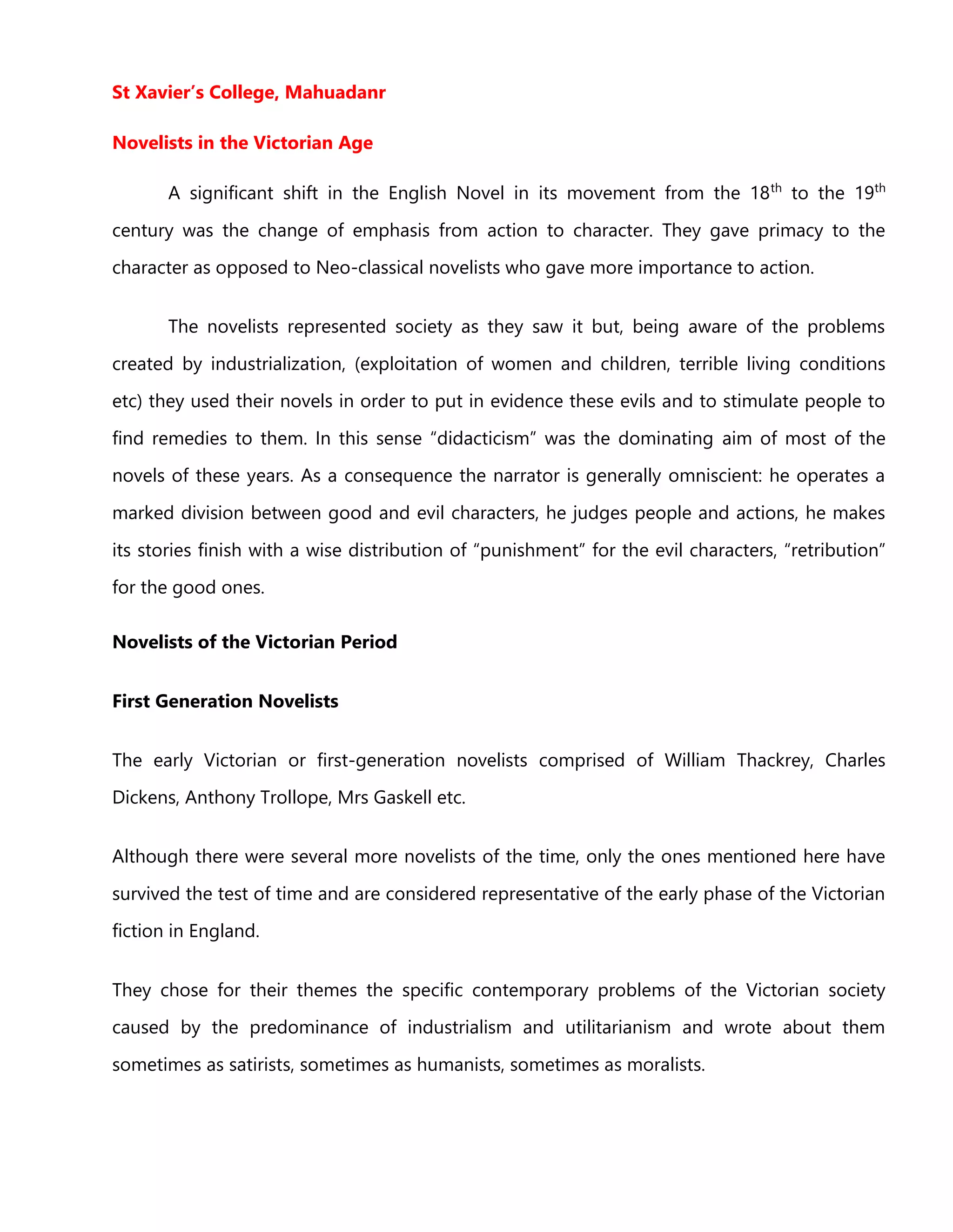 Novelists in victorian age | PDF