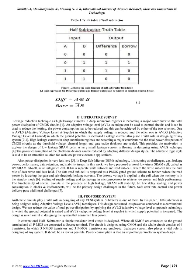 Novel Low Power Half Subtractor Using Avl Technique Based On 0 18µm Cmos Technology Pdf