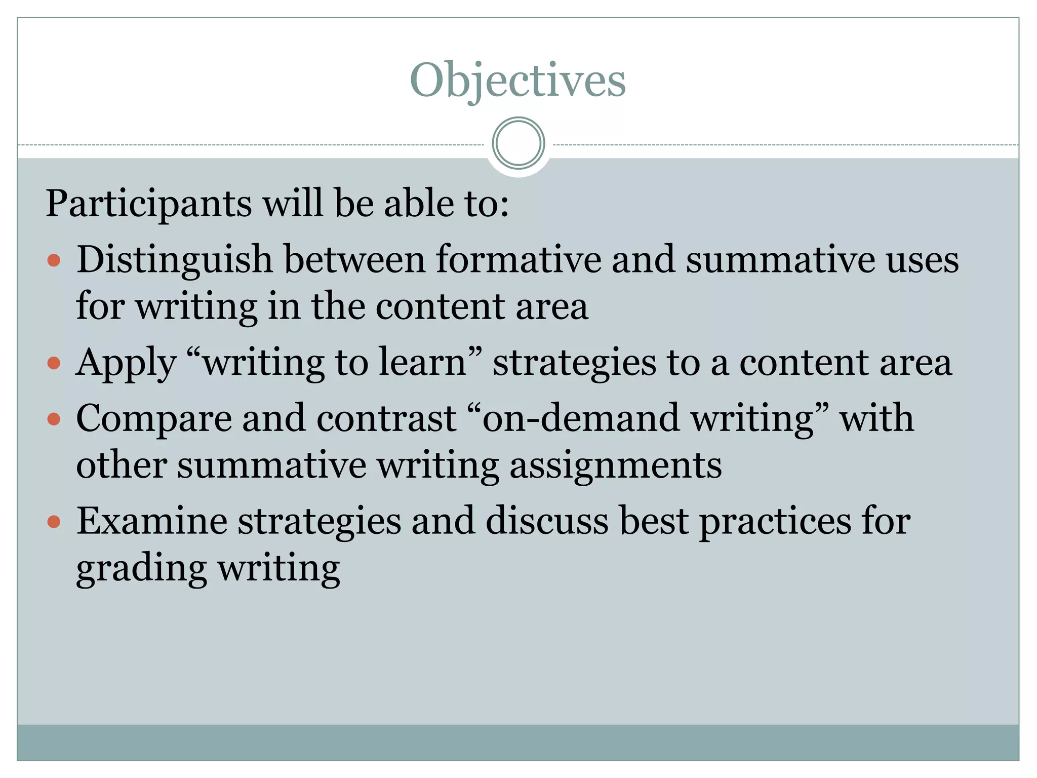 Content Area Writing in the Secondary Classroom - NOVEL 3 16 15 | PPTX