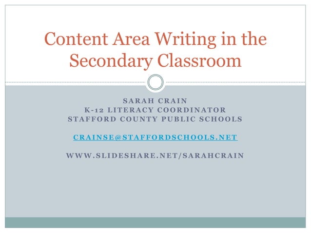 Content Area Writing in the Secondary Classroom - NOVEL 3 16 15 | PPTX