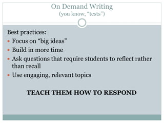 Content Area Writing in the Secondary Classroom - NOVEL 3 16 15 | PPTX