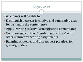 Content Area Writing in the Secondary Classroom - NOVEL 3 16 15 | PPTX