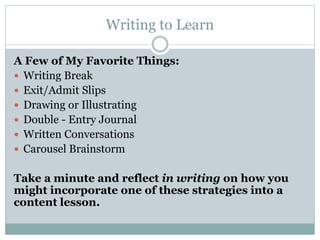 Content Area Writing in the Secondary Classroom - NOVEL 3 16 15 | PPTX