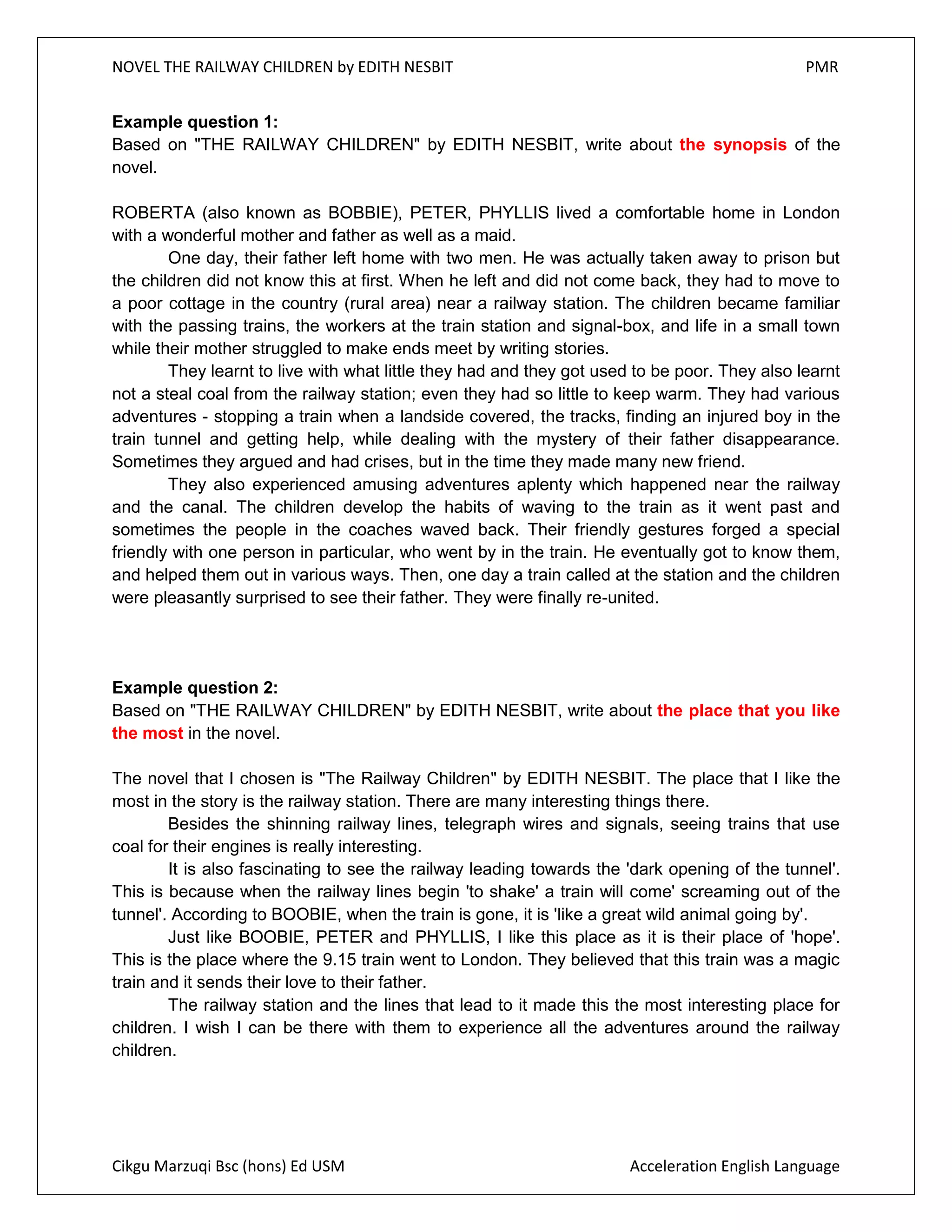 Novel The Railway Children | PDF