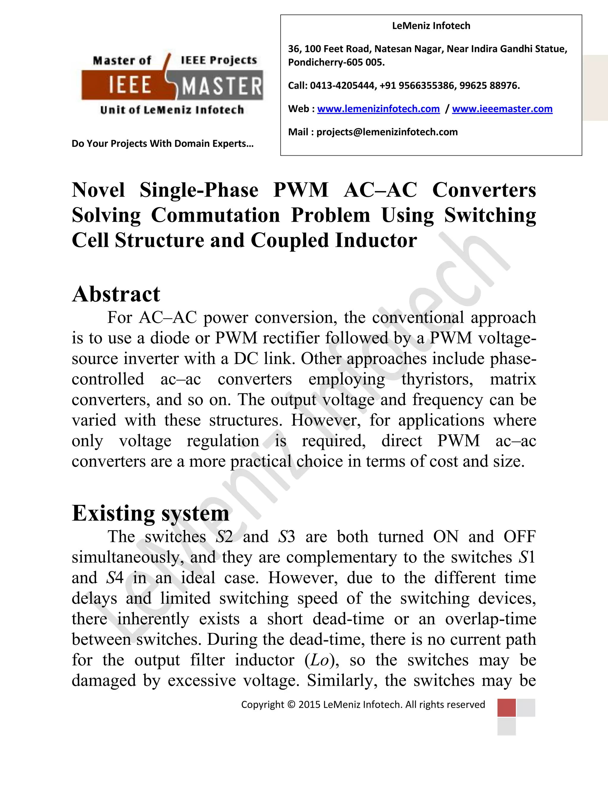 Novel single phase pwm ac–ac converters solving commutation problem using switching cell ...