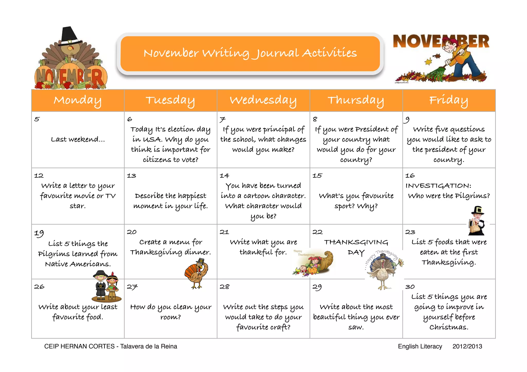 November Writing Journal Activities | PPT