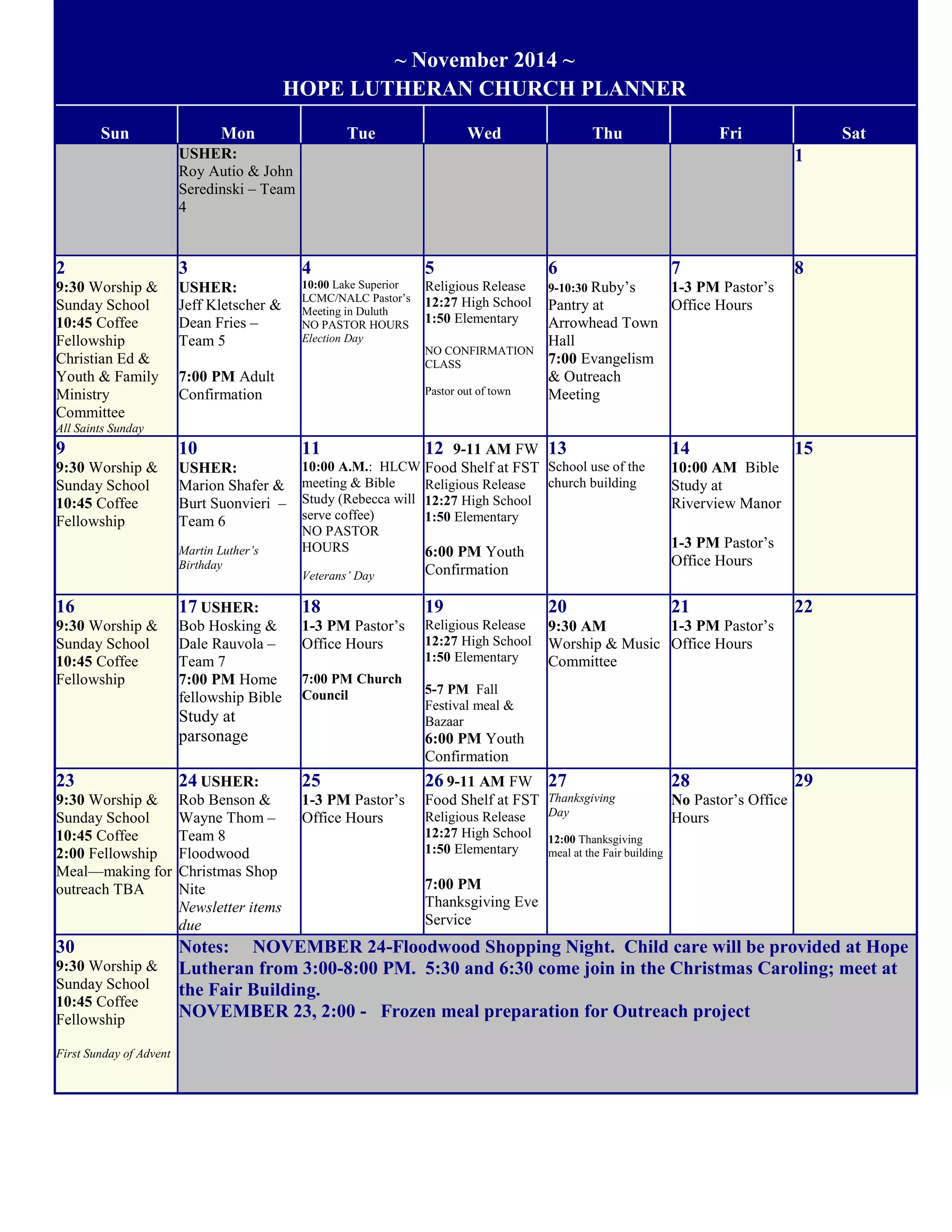November 2014 calendar | PDF | Christianity | Religion & Spirituality