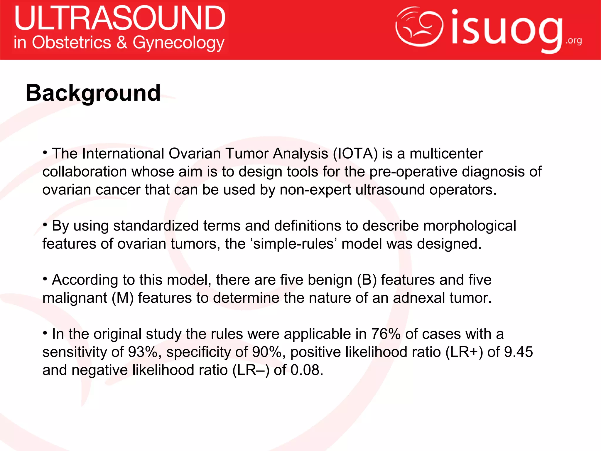 UOG Journal Club: Use of IOTA simple rules for diagnosis of ovarian ...