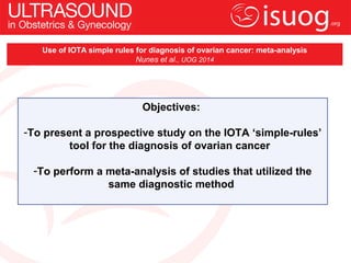 UOG Journal Club: Use of IOTA simple rules for diagnosis of ovarian ...