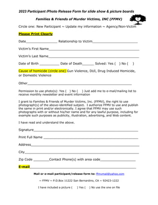 Families & Friends of Murder Victims, INC (FFMV) | PDF