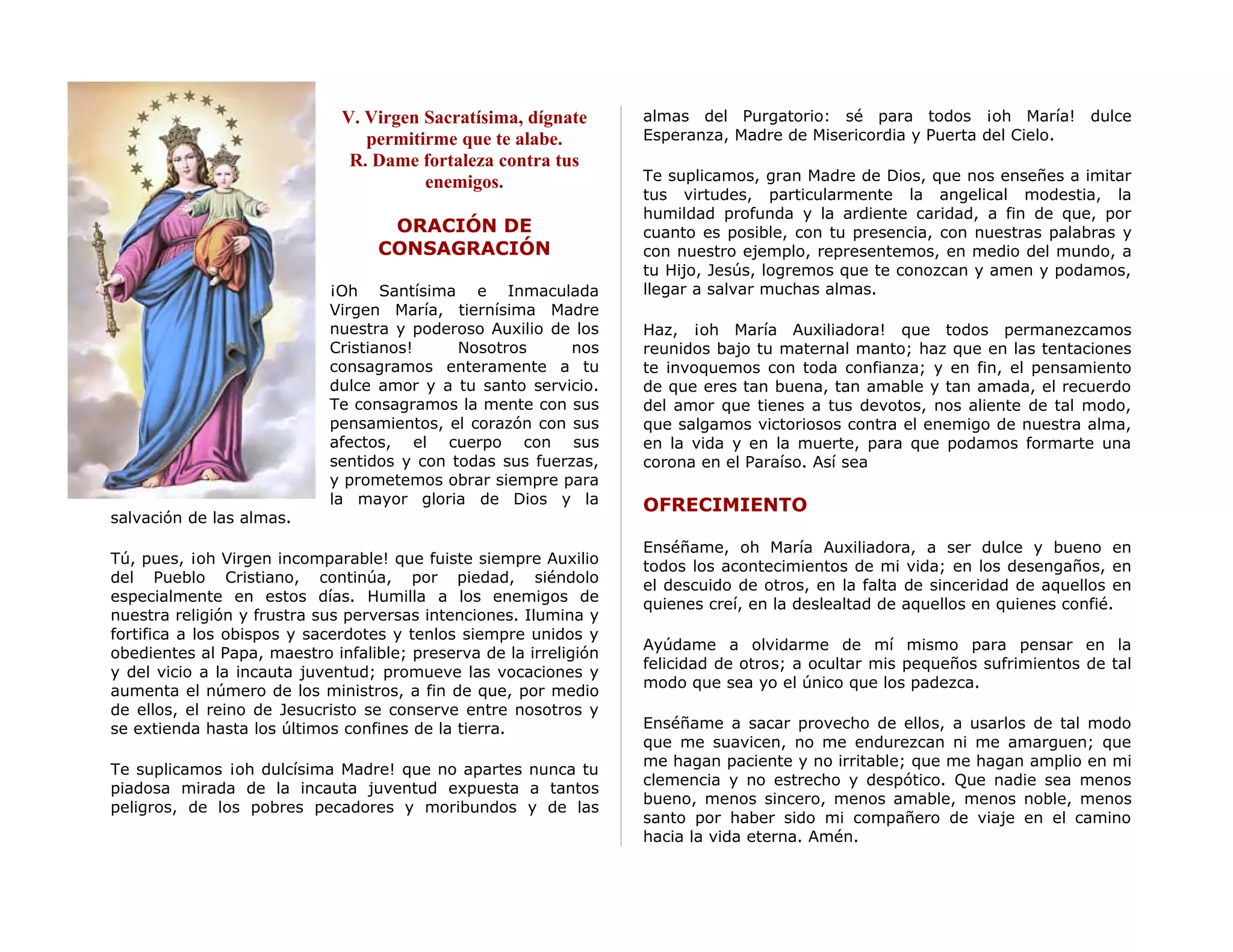 Novena a maria auxiliadora impresa | DOC