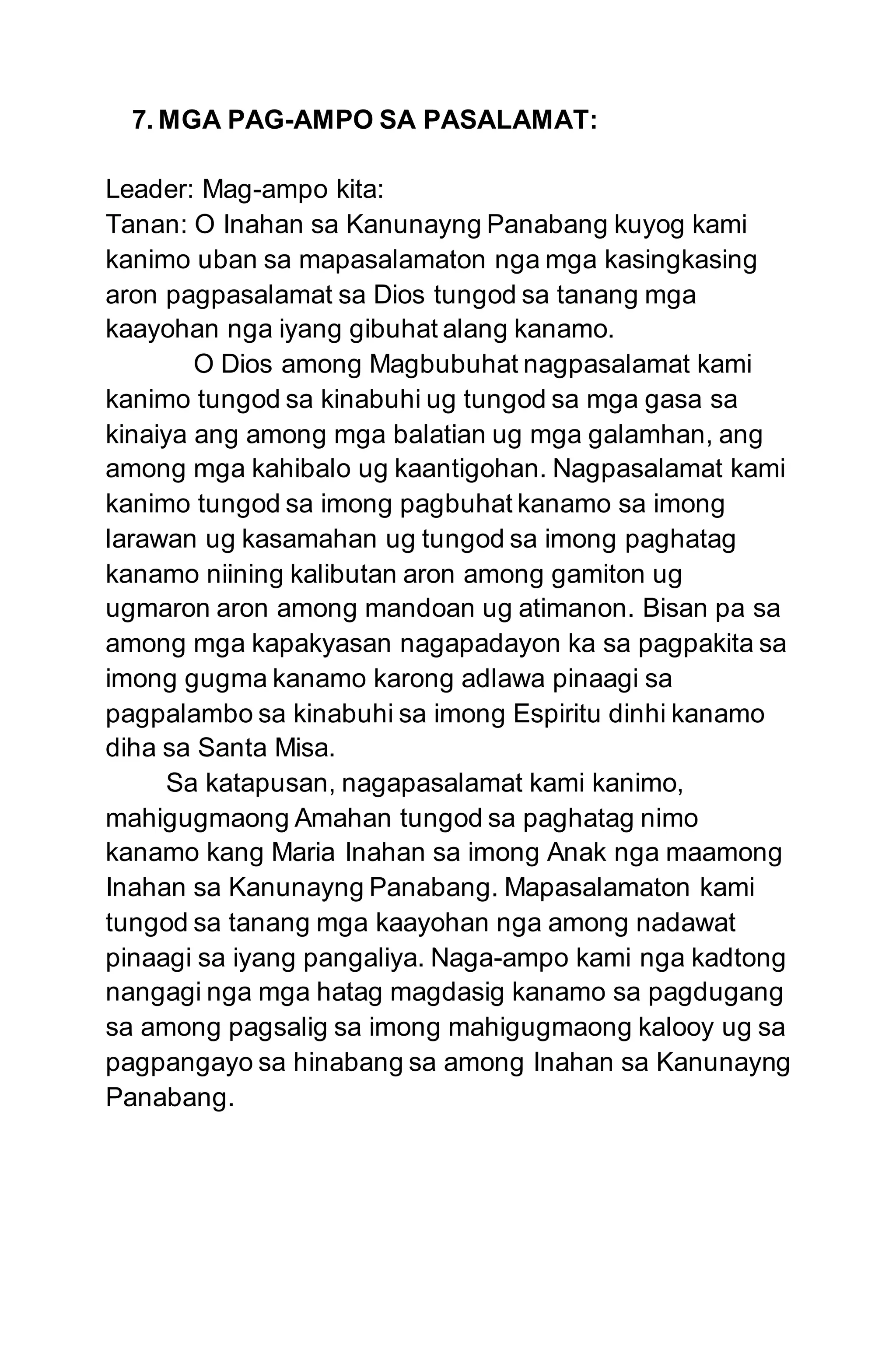 NOVENA SA INAHAN SA KANUNAYNG PANABANG | DOCX