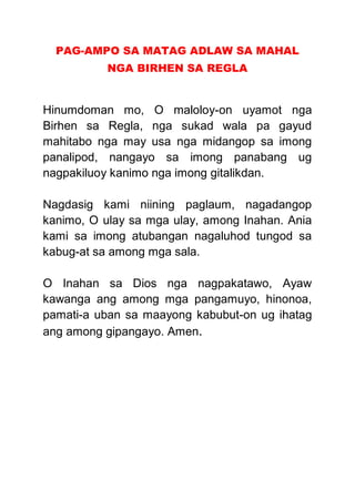 NOVENA SA MAHAL NGA BIRHEN SA REGLA | PDF