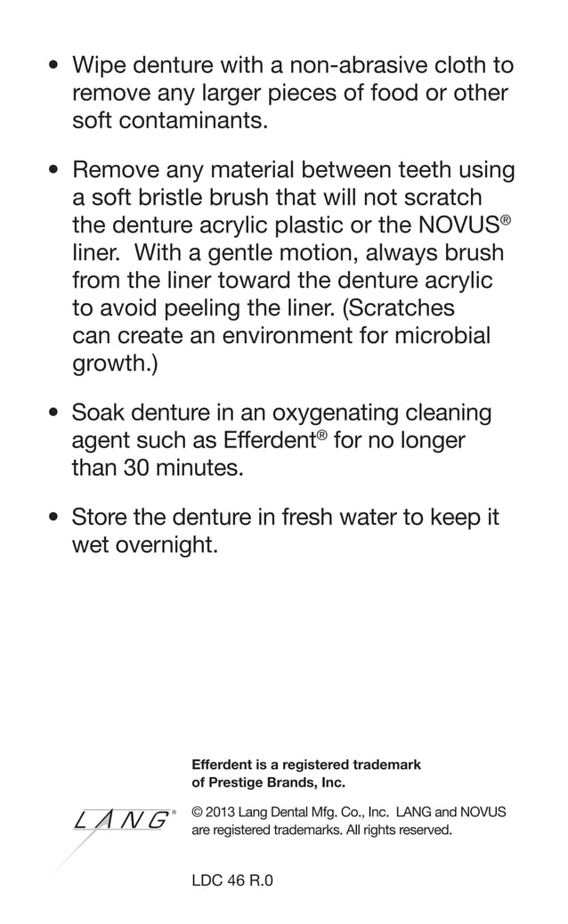 Novus Care Instructions For Your Denture | PDF