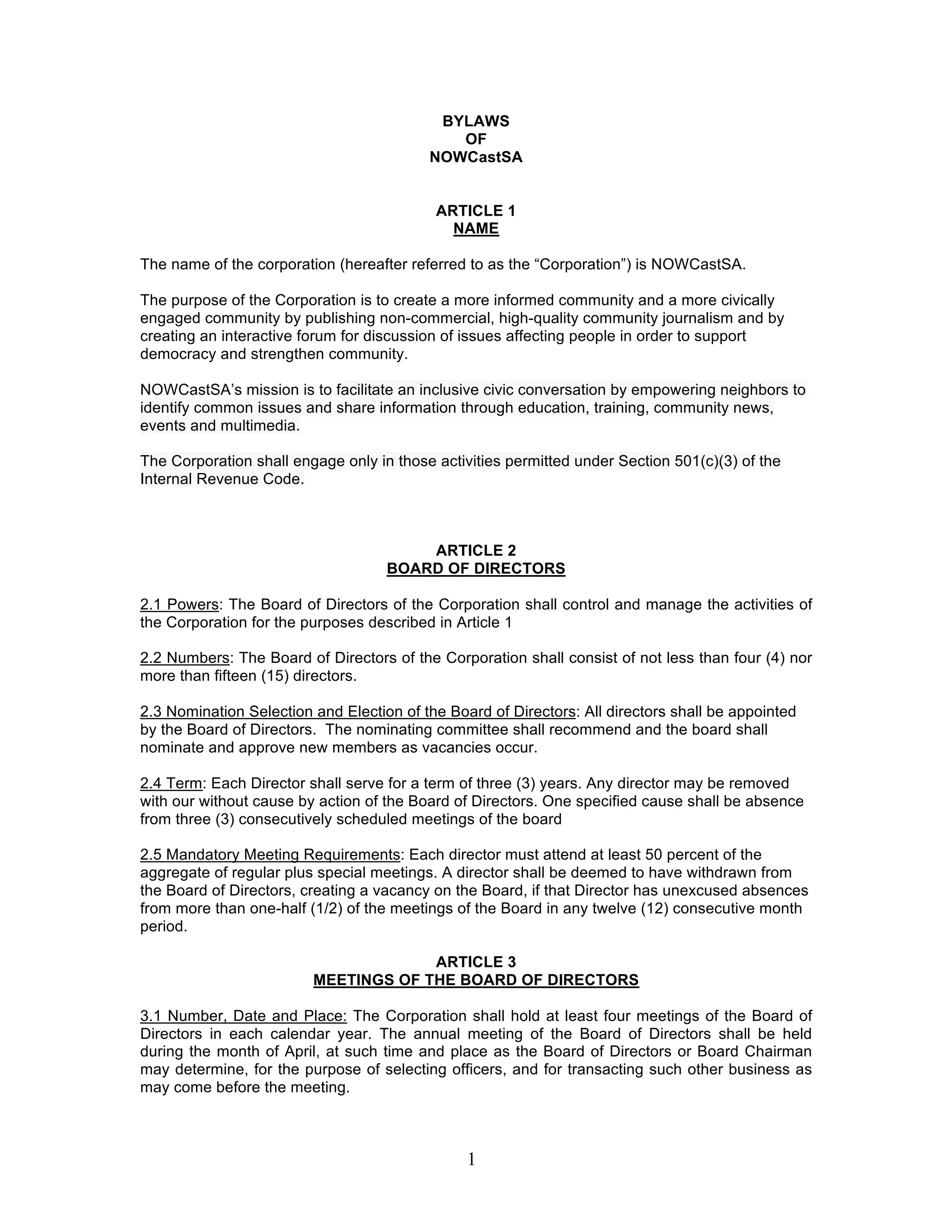 NOWCastSA Bylaws | PDF