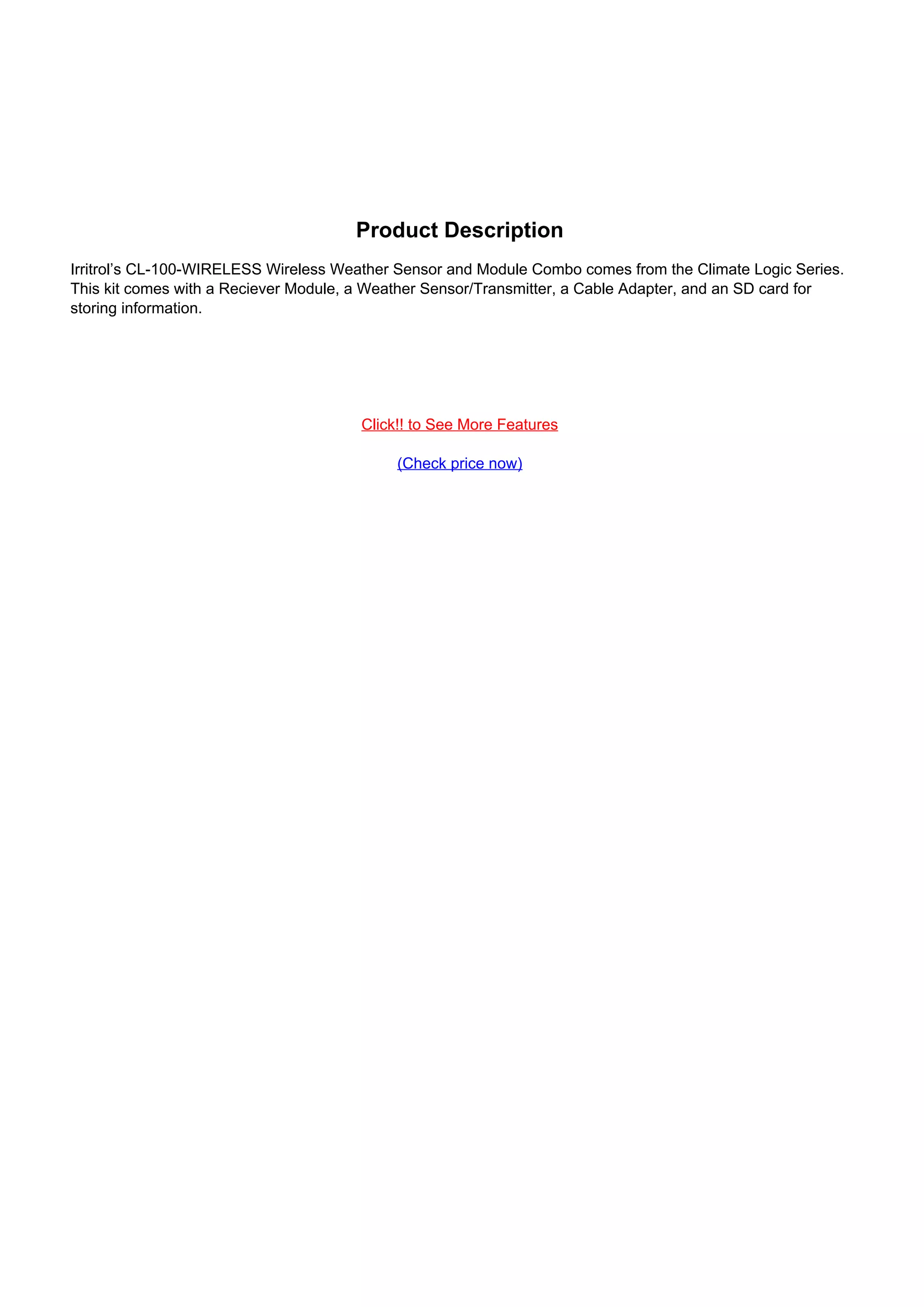 Now irritrol cl 100-wireless climate logic weather sensor module | PDF