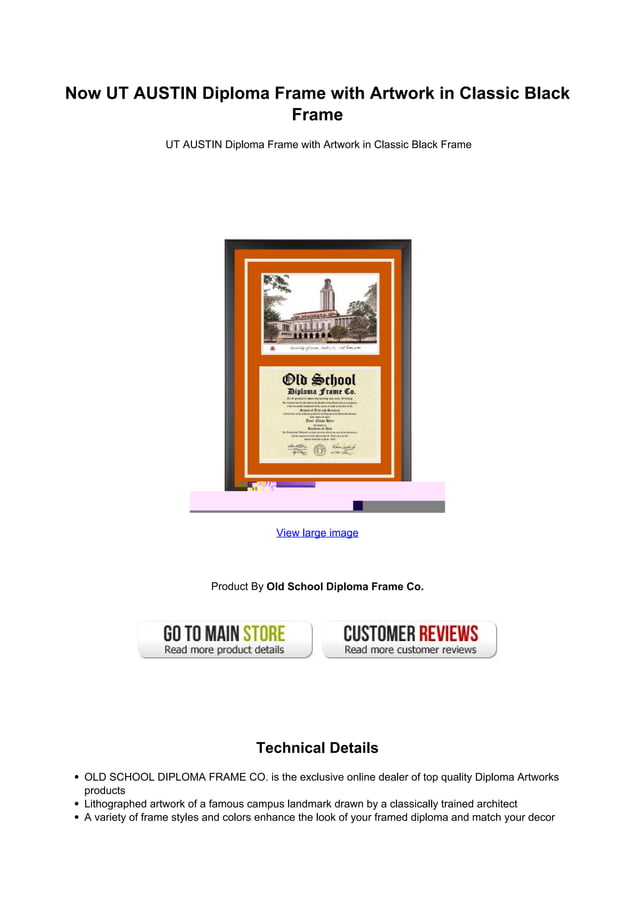 Now ut austin diploma frame with artwork in classic black frame | PDF