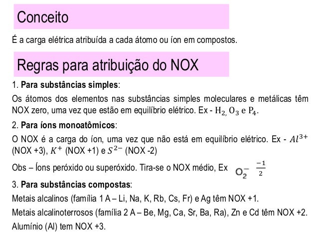 Nox - Número de Oxidação.