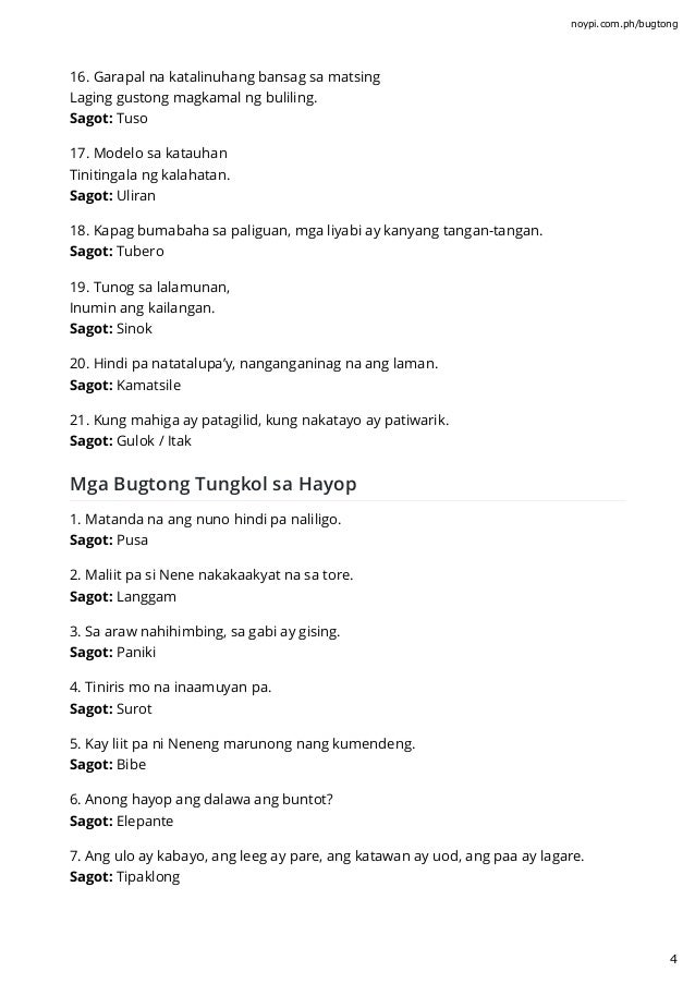 490+ Mga Halimbawa ng Bugtong na may Sagot 490+ Mga Halimbawa ng Bugtong na may Sagot