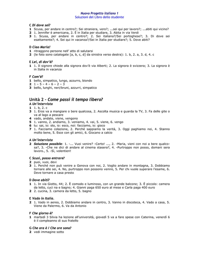 CHIAVI: Nuovo Progetto italiano 1 – Libro dello studente | PDF | World ...