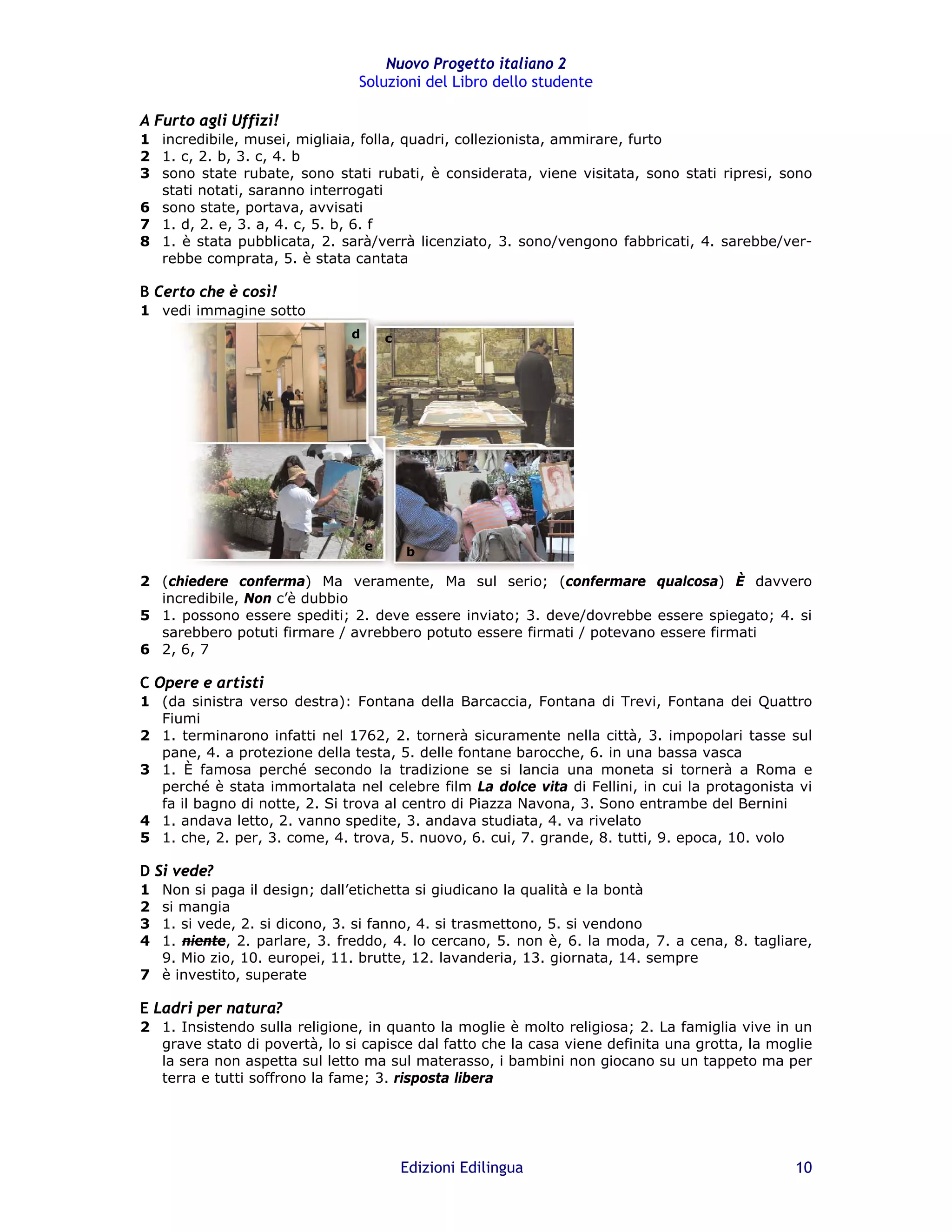 Nuovo Progetto italiano 2 - Libro dello studente - Soluzioni | PDF