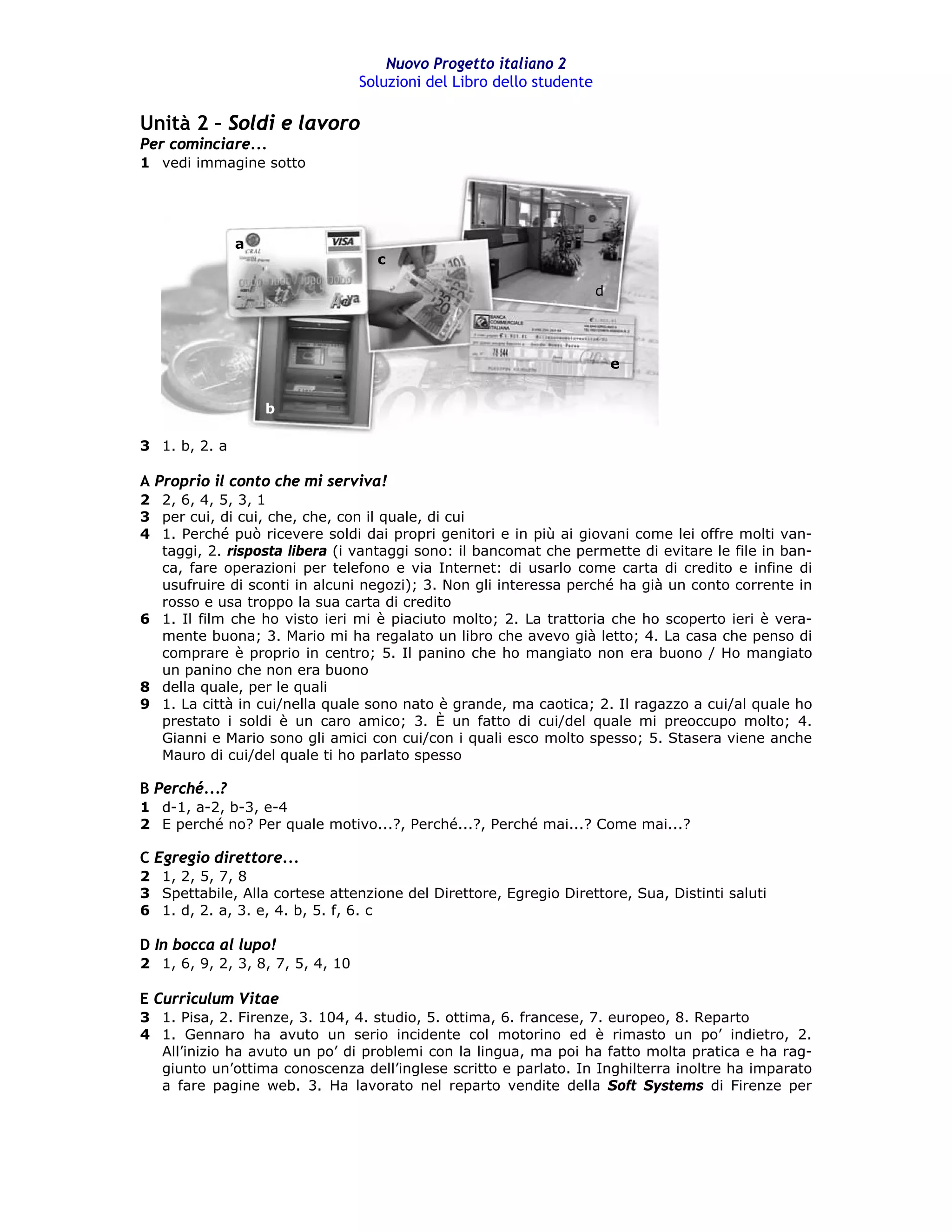 Nuovo Progetto italiano 2 - Libro dello studente - Soluzioni | PDF