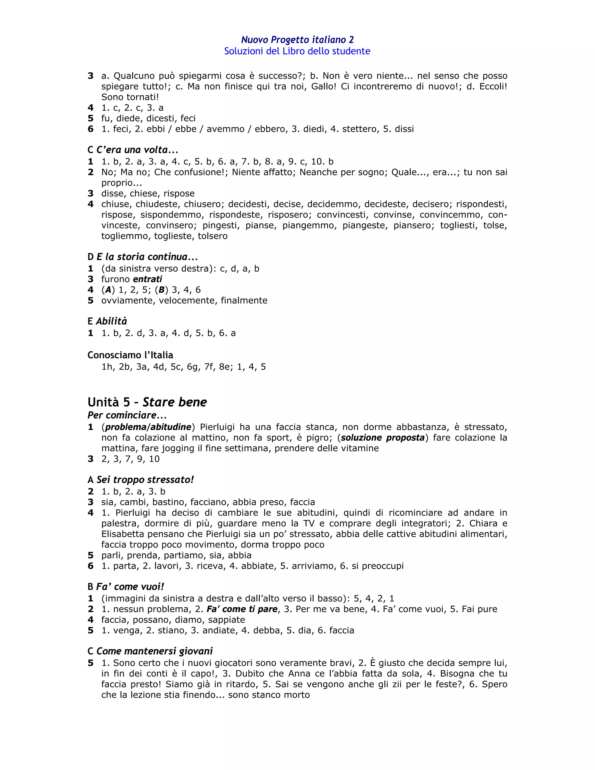 Nuovo Progetto italiano 2 - Libro dello studente - Soluzioni | PDF