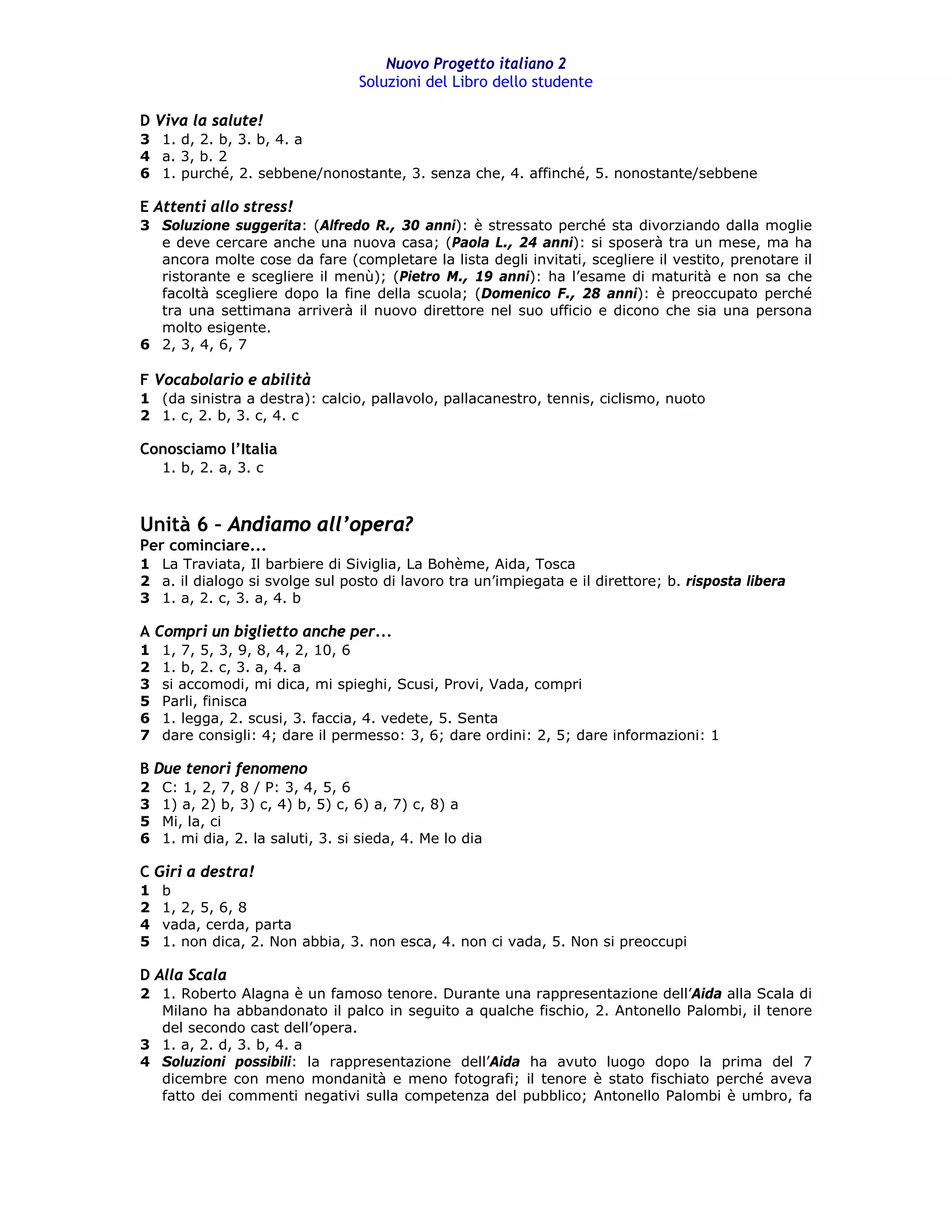 Nuovo Progetto italiano 2 - Libro dello studente - Soluzioni | PDF