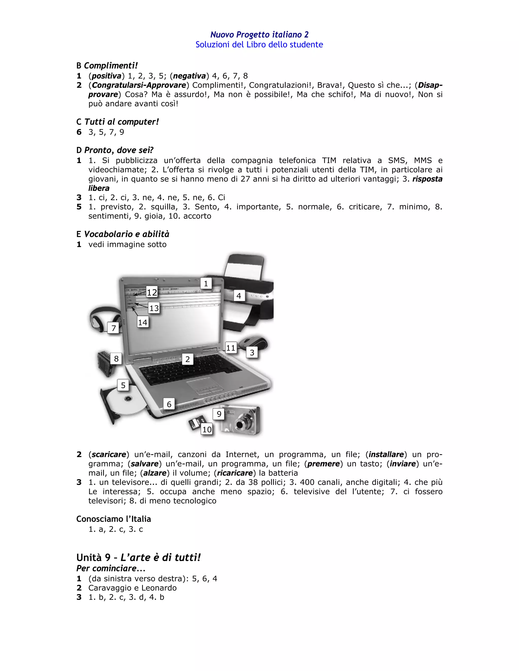 Nuovo Progetto italiano 2 - Libro dello studente - Soluzioni | PDF