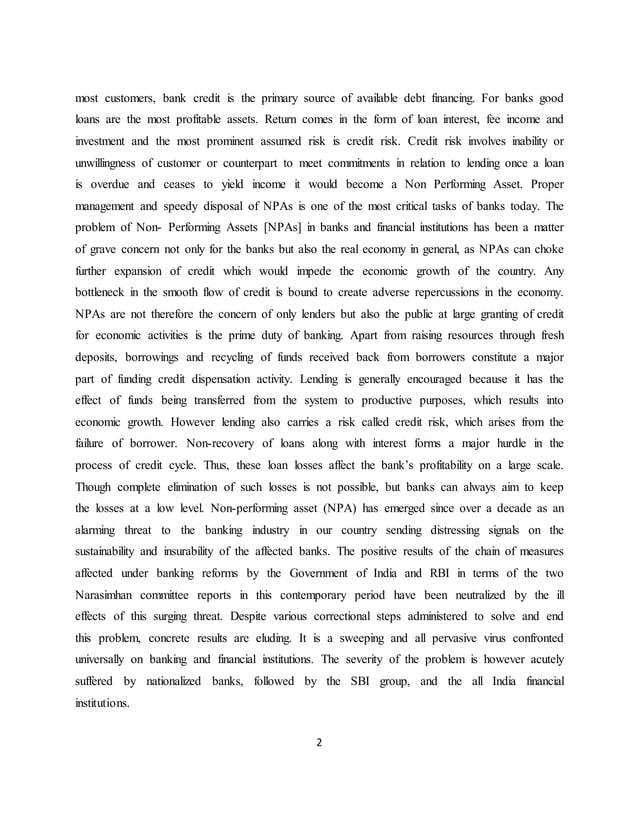 Npa management (finance project) | DOC