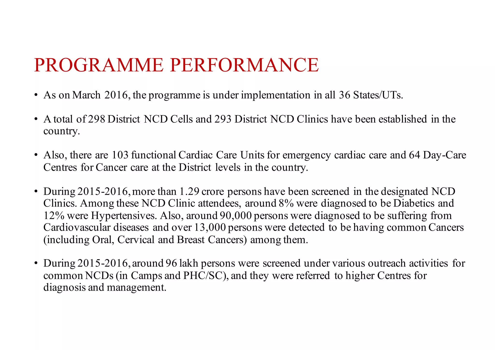 National programme for prevention and control of cancer, diabetes, CVDs ...