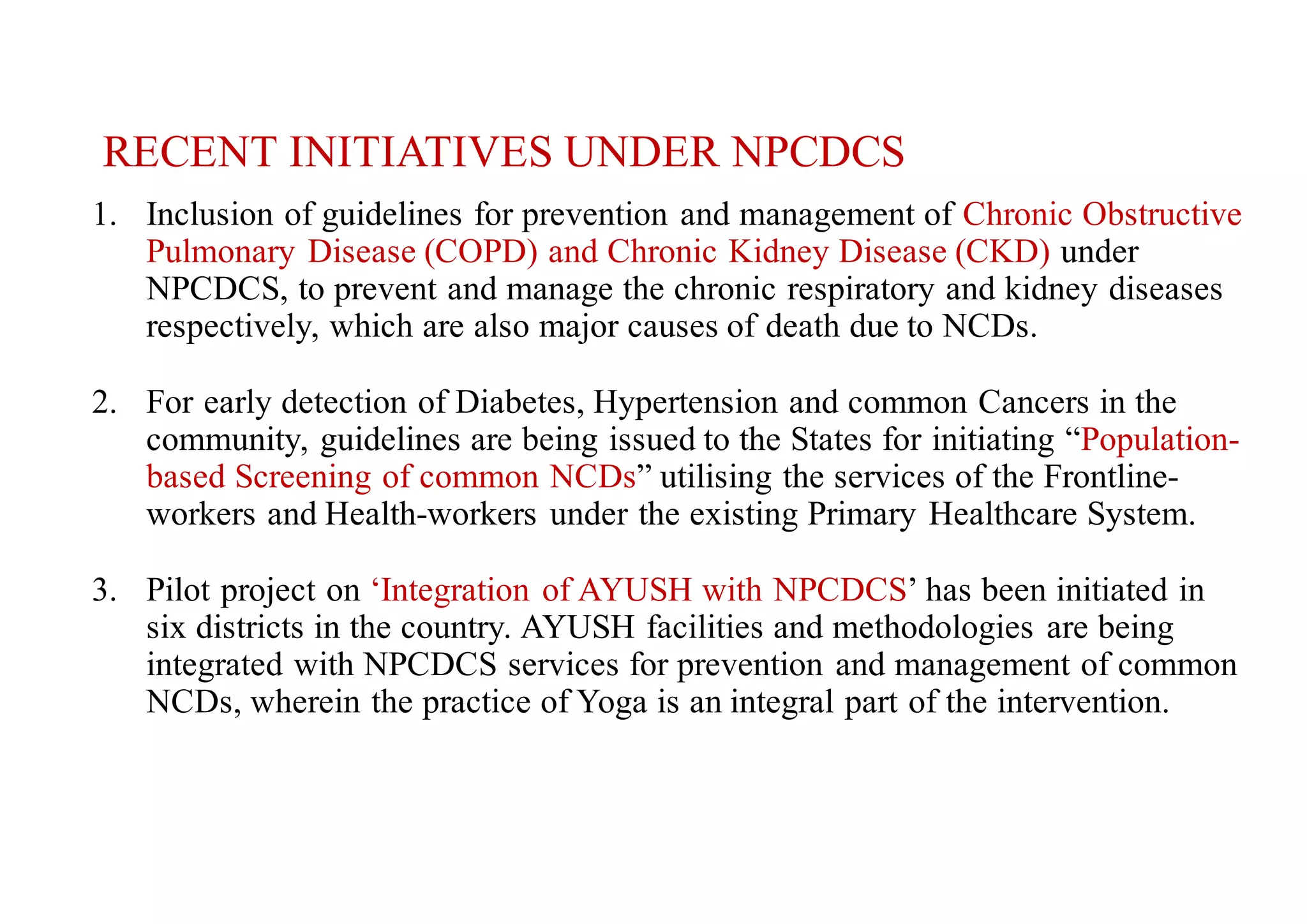 National programme for prevention and control of cancer, diabetes, CVDs ...