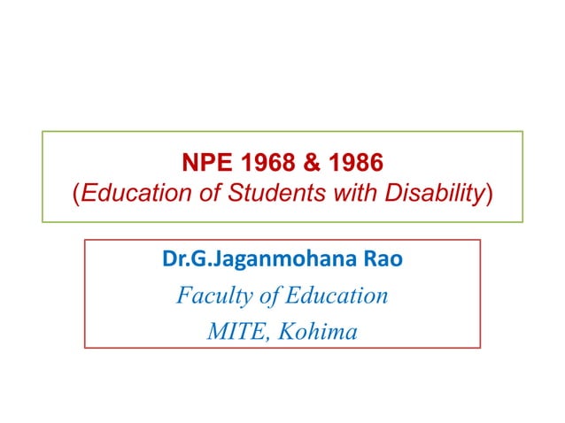 NPE-68 & 86 recommendations for PWD | PPTX | Special Education | Education