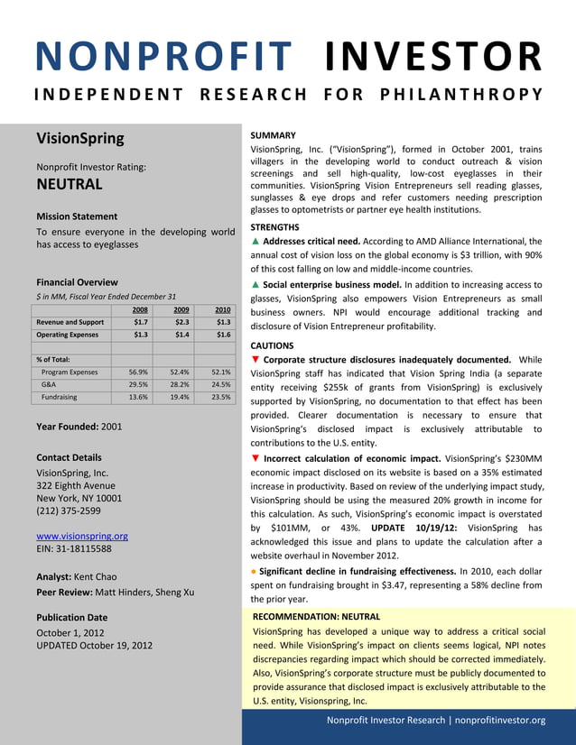 NPI Evaluation of VisionSpring | PDF