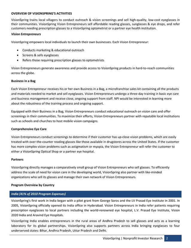NPI Evaluation of VisionSpring | PDF