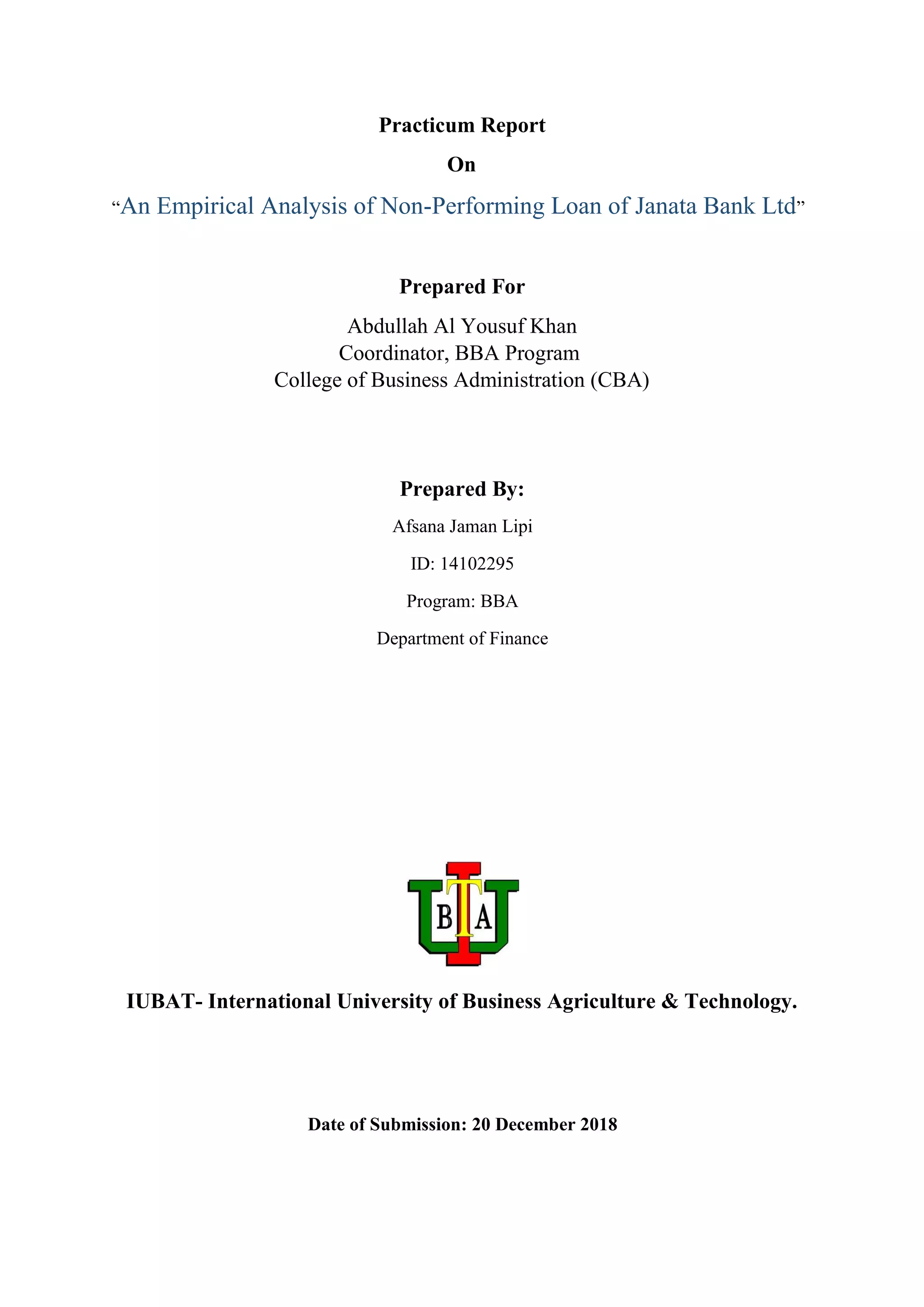 Npl report of jbl (author afsana) | PDF