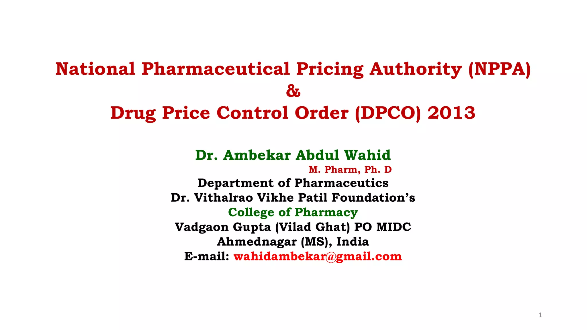 National Pharmaceutical Pricing Authority (NPPA) & Drug Price Control ...